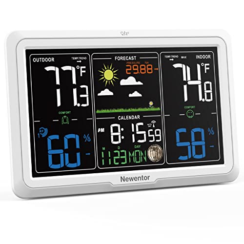 Newentor Weather Station Wireless Indoor Outdoor, 7.5in Display Atomic ...