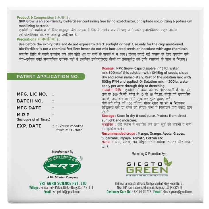 SIESTO GREEN Biofertilizer and Biopesticide NPK Grow Caps (2 Capsules ...